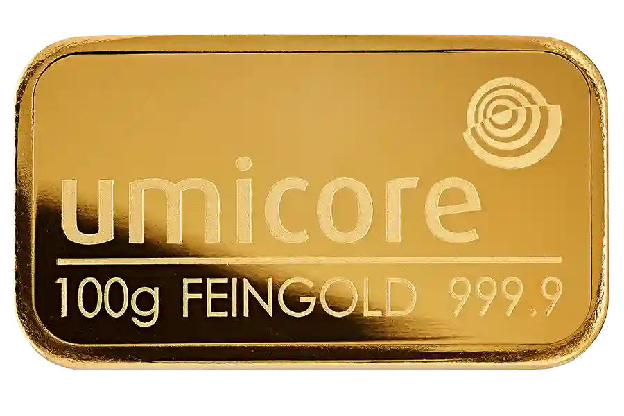 100 Gram Umicore Pure Gold Bar - 99.99 Percent 24k Gold I BullionGiant