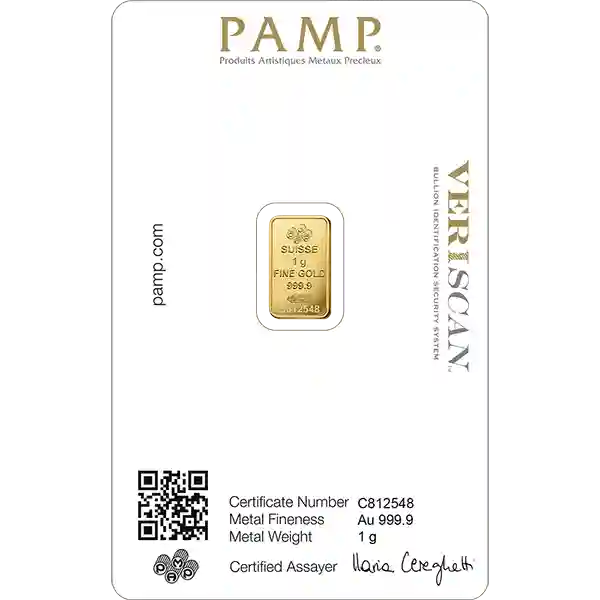 1 Gram PAMP Lady Fortuna Gold Bar - Bullion Giant