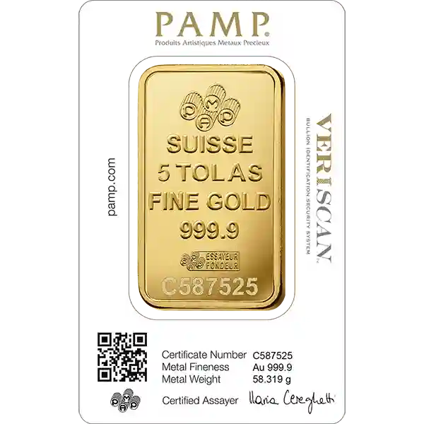 5 Tola PAMP Lady Fortuna Gold Bar - Bullion Giant