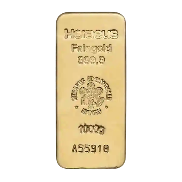 1000 Gram 1KG Heraeus Cast Gold Bar - Bullion Giant
